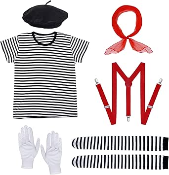 Amazon.com: mifengda Woman Mime Costume Halloween Adult Men French Mime ...