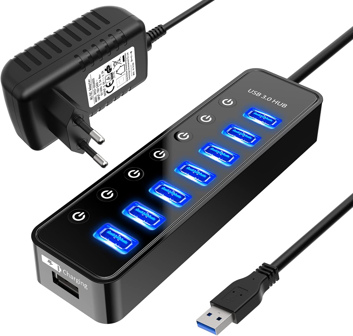 Amazon Basics - Hub a 7 porte USB 3.0 con adattatore 12V/3A, Nero ...