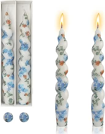Amazon.com: Floral Spiral Candles Printed Candlestick,Gedengni Set of 2 ...