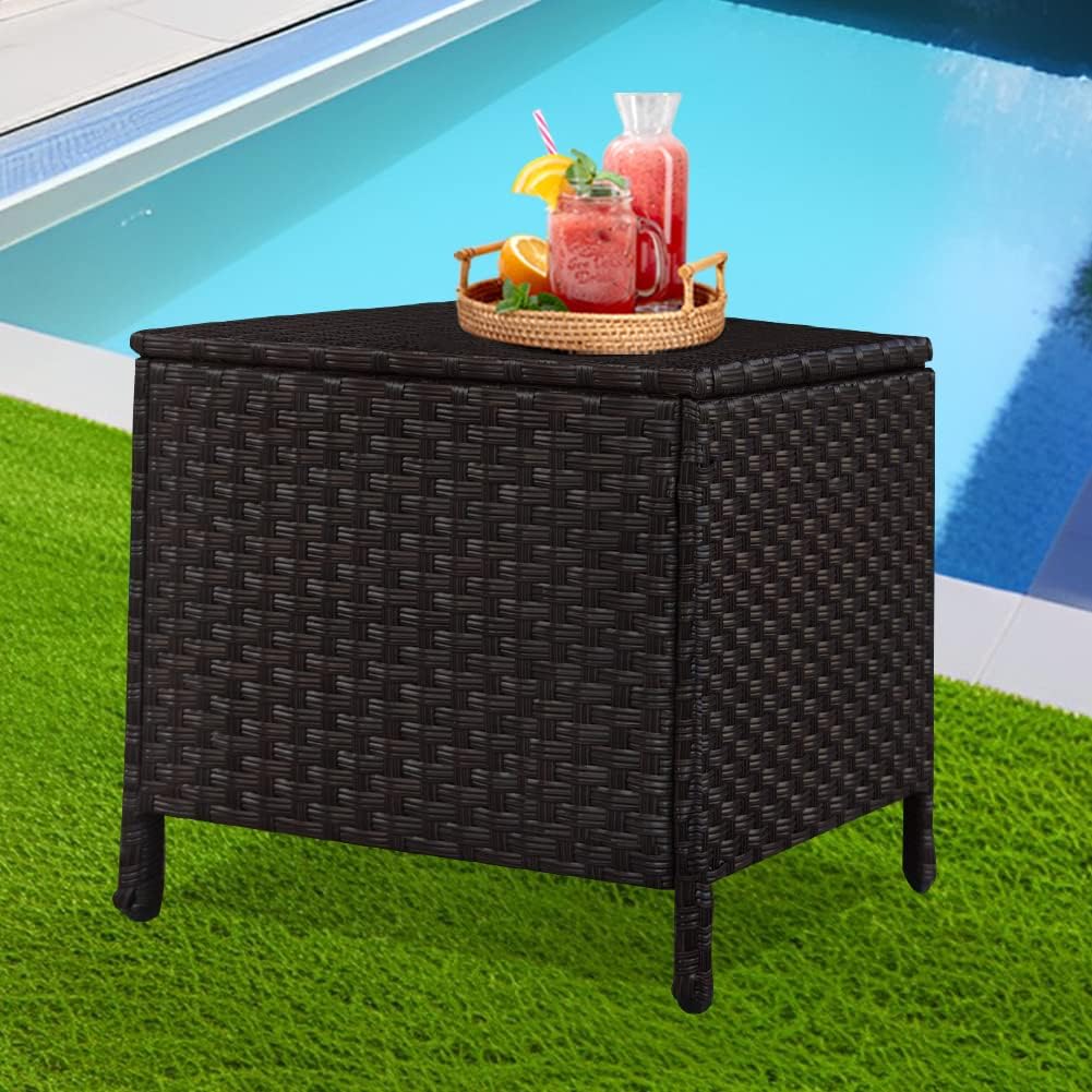 Amazon.com: Ynpuz Outdoor Wicker Side Table with Storage Rattan End ...