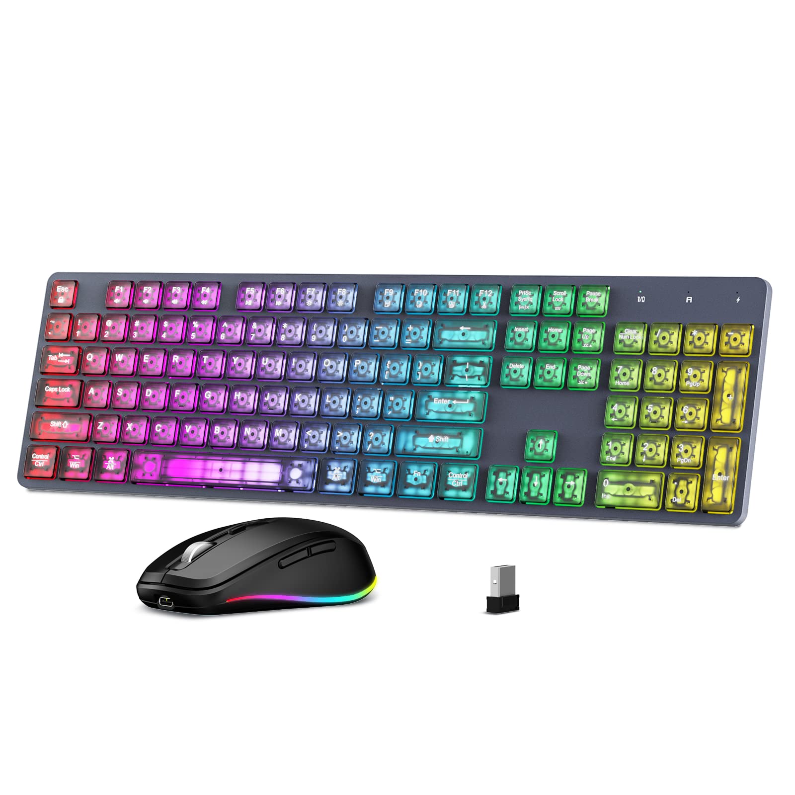 Buy Wireless Keyboard and Mouse, RGB LED Backlit Keyboard, Jiggle Mouse ...