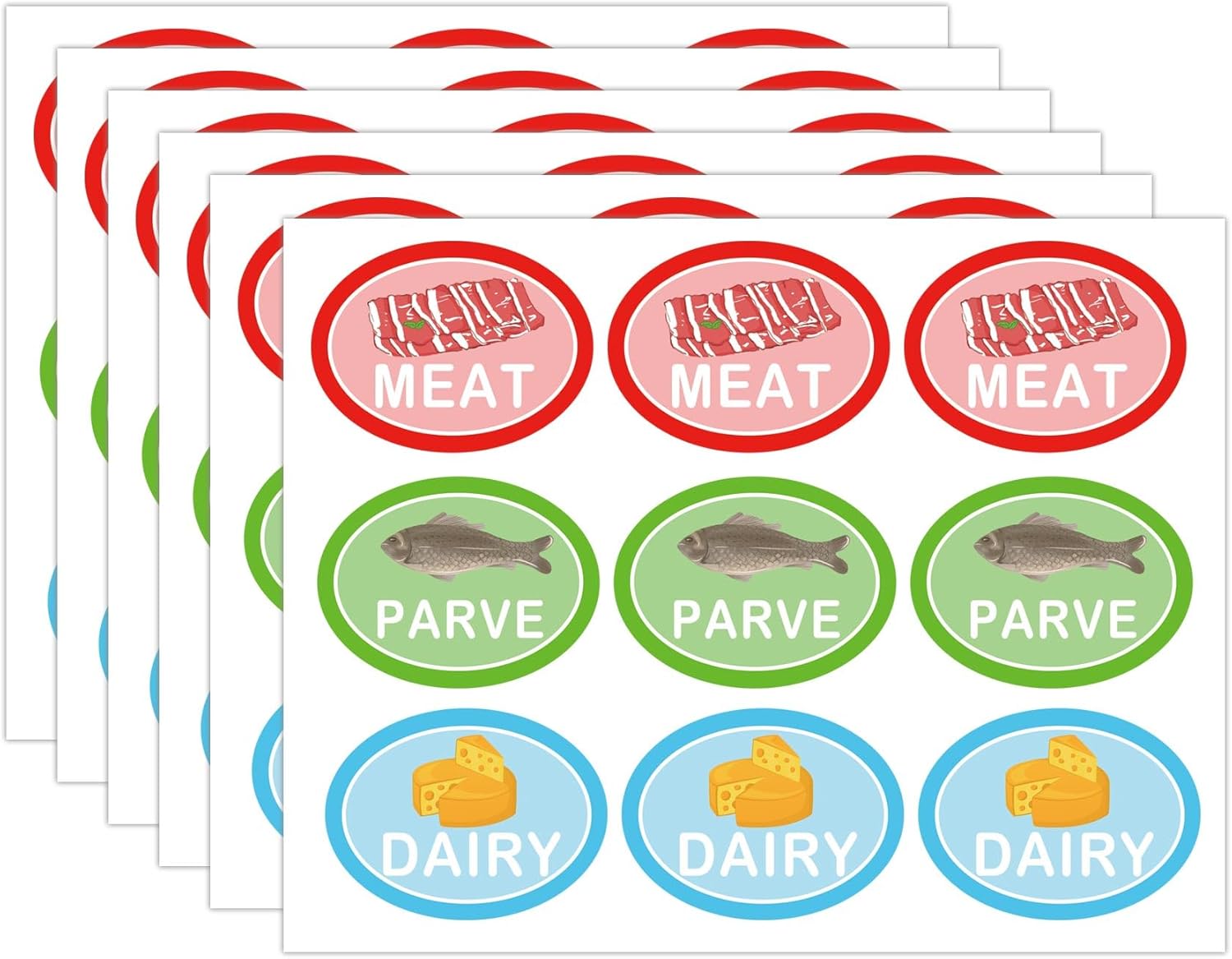 Amazon.com: 1.5 x 2 Inch Oval Kosher Labels Blue Dairy Sticker Red Meat ...