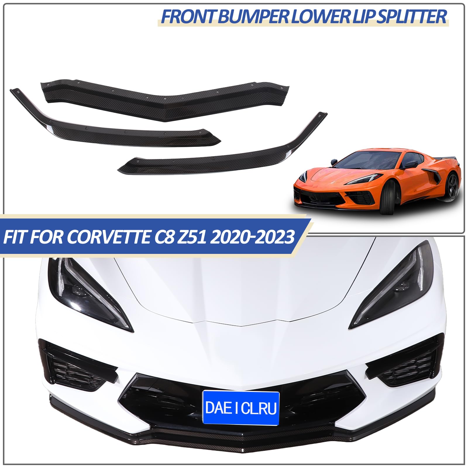 CHIESMA For C8 Corvette Front Lip Fit For 2020-2025 Chevrolet Corvette ...