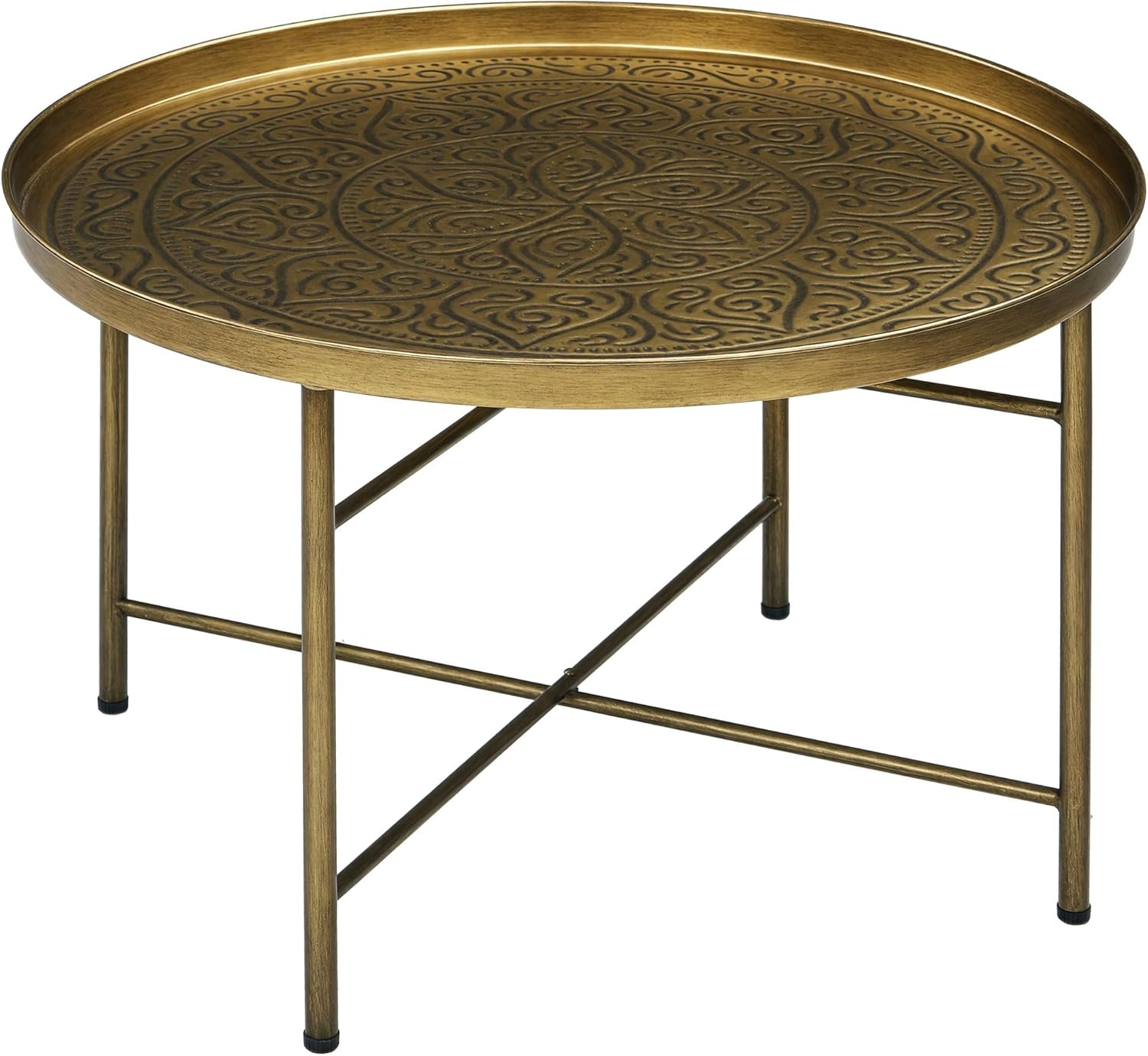 Amazon.com: HOMCOM 24" Round Coffee Table with Hammered Tray Top ...