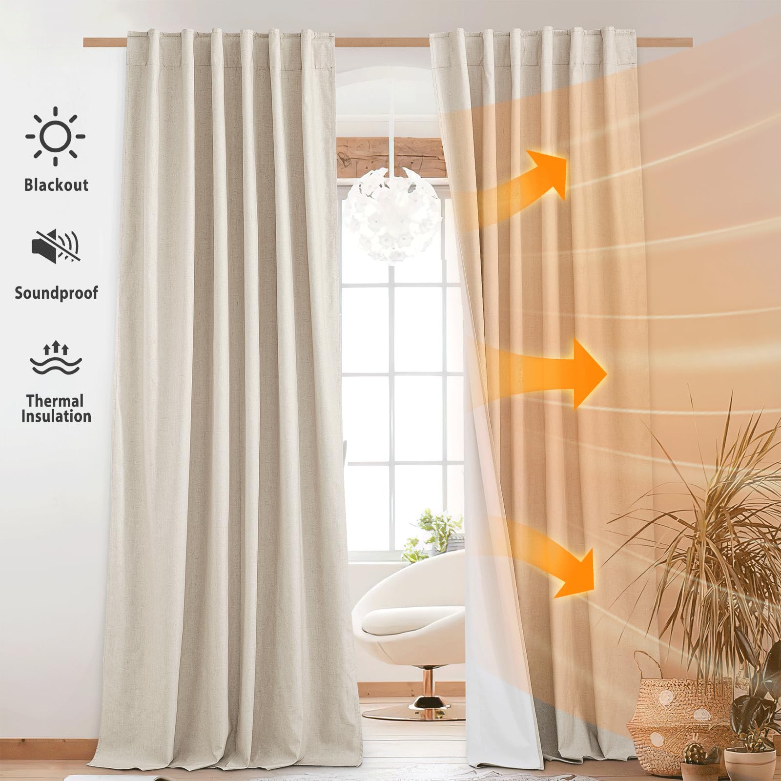 Amazon.com: NICETOWN Natural 100% Blackout Linen Curtains 84" Long Burg ...
