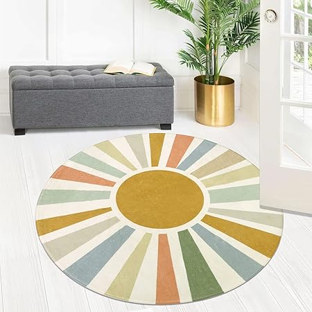 Amazon.com: STARUIA Colorful Round Rug for Nursery,4Ft Rainbow Washable ...