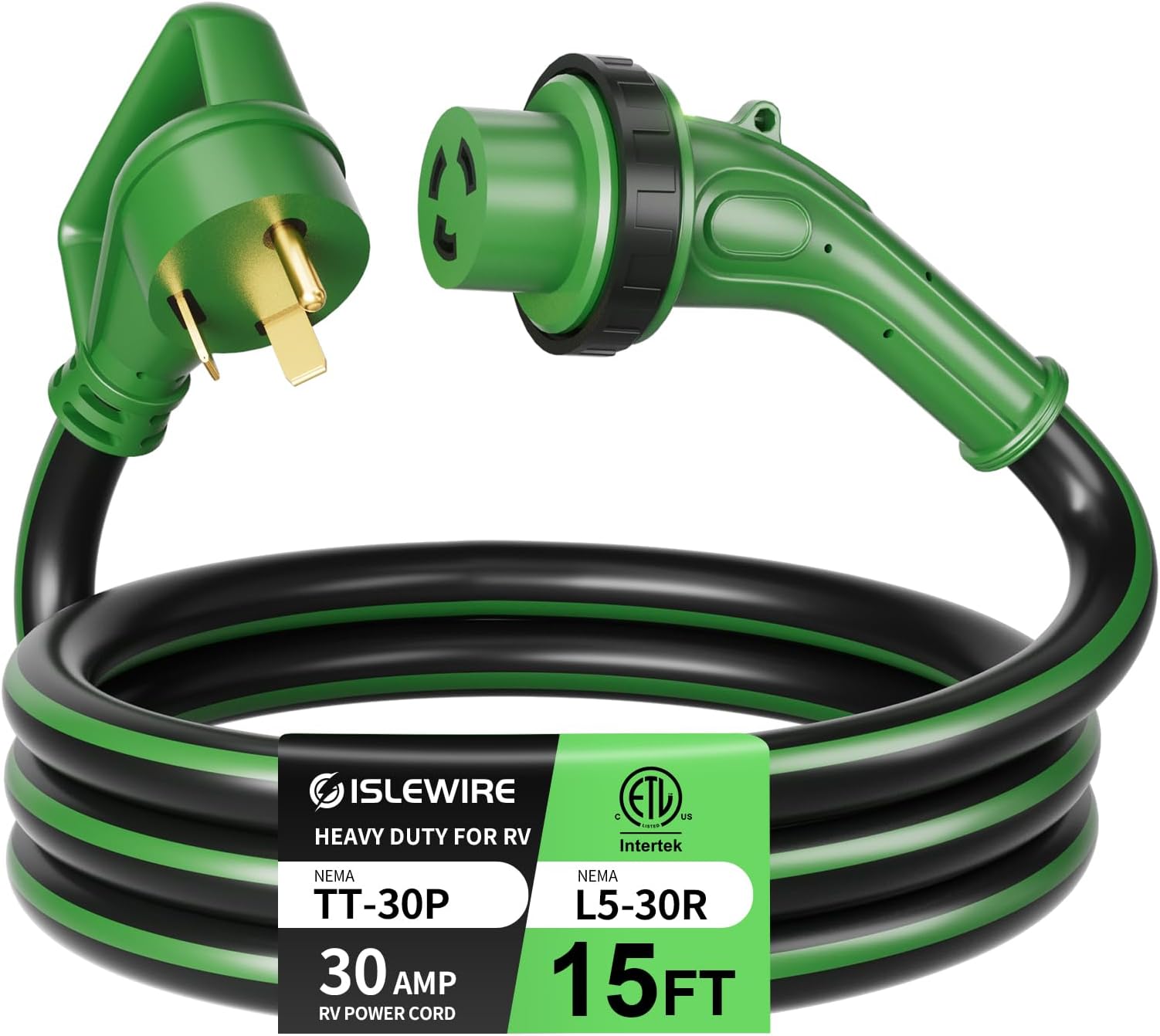 Amazon.com: ISLEWIRE 30 Amp 15 Feet RV Power Cord, Heavy Duty 10 Gauge ...