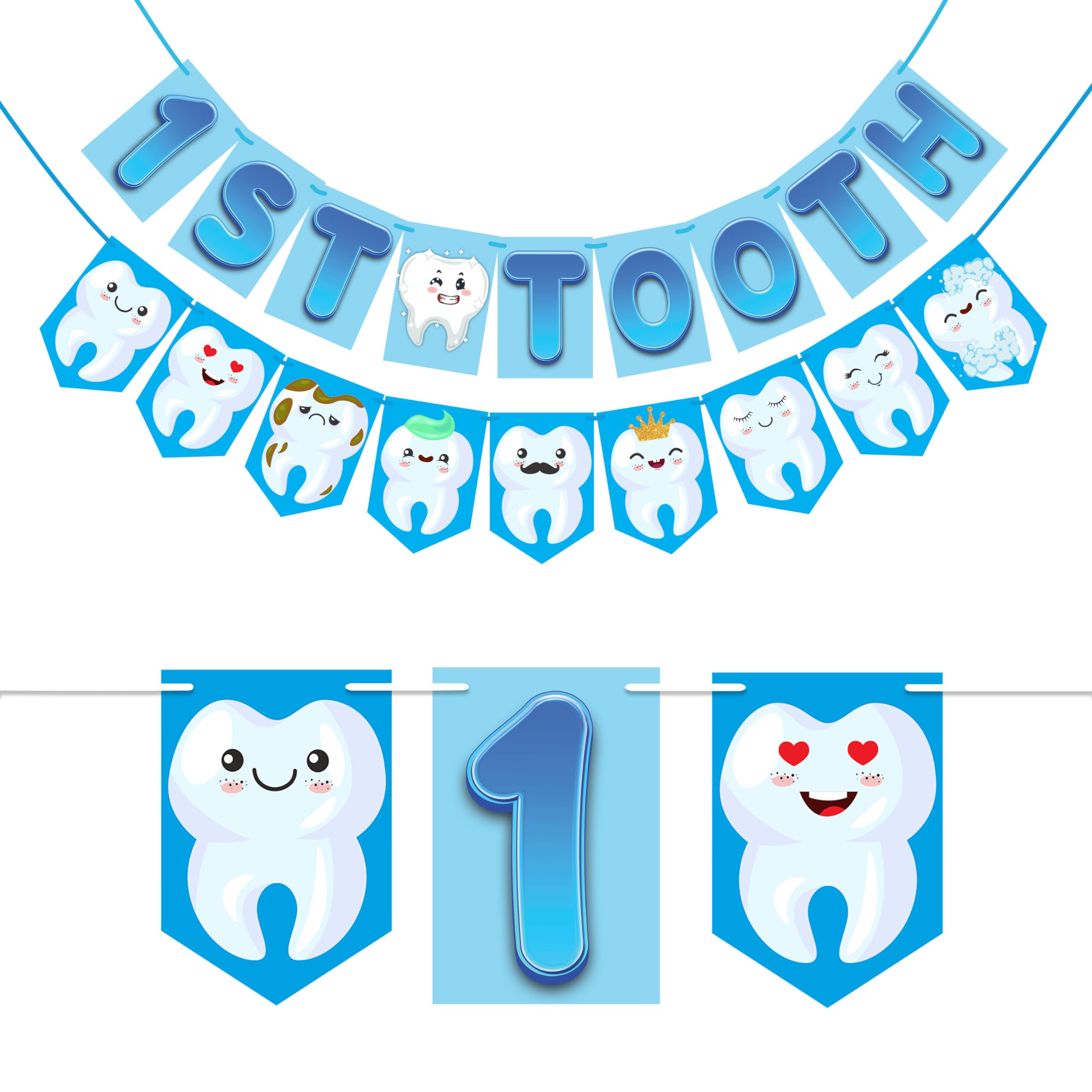 Buy Wobbox 1st Cartoon Tooth Bunting Banner, Blue Colour Gredient with ...