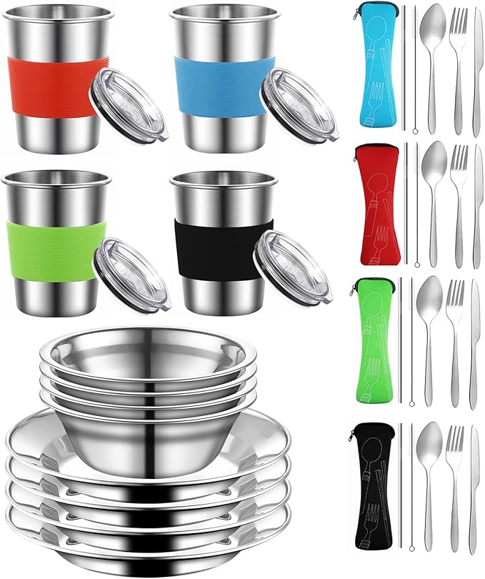 Amazon.com : Camping Mess Kit, Stainless Steel Camping Cooking Set ...