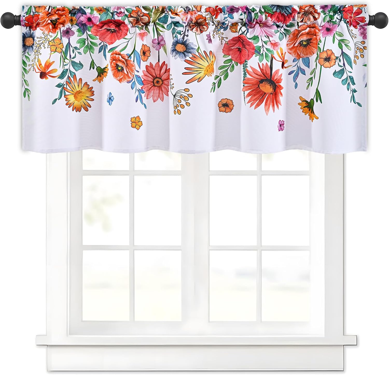 Amazon.com: Likiyol Floral Kitchen Valance Curtains Watercolor Flower ...