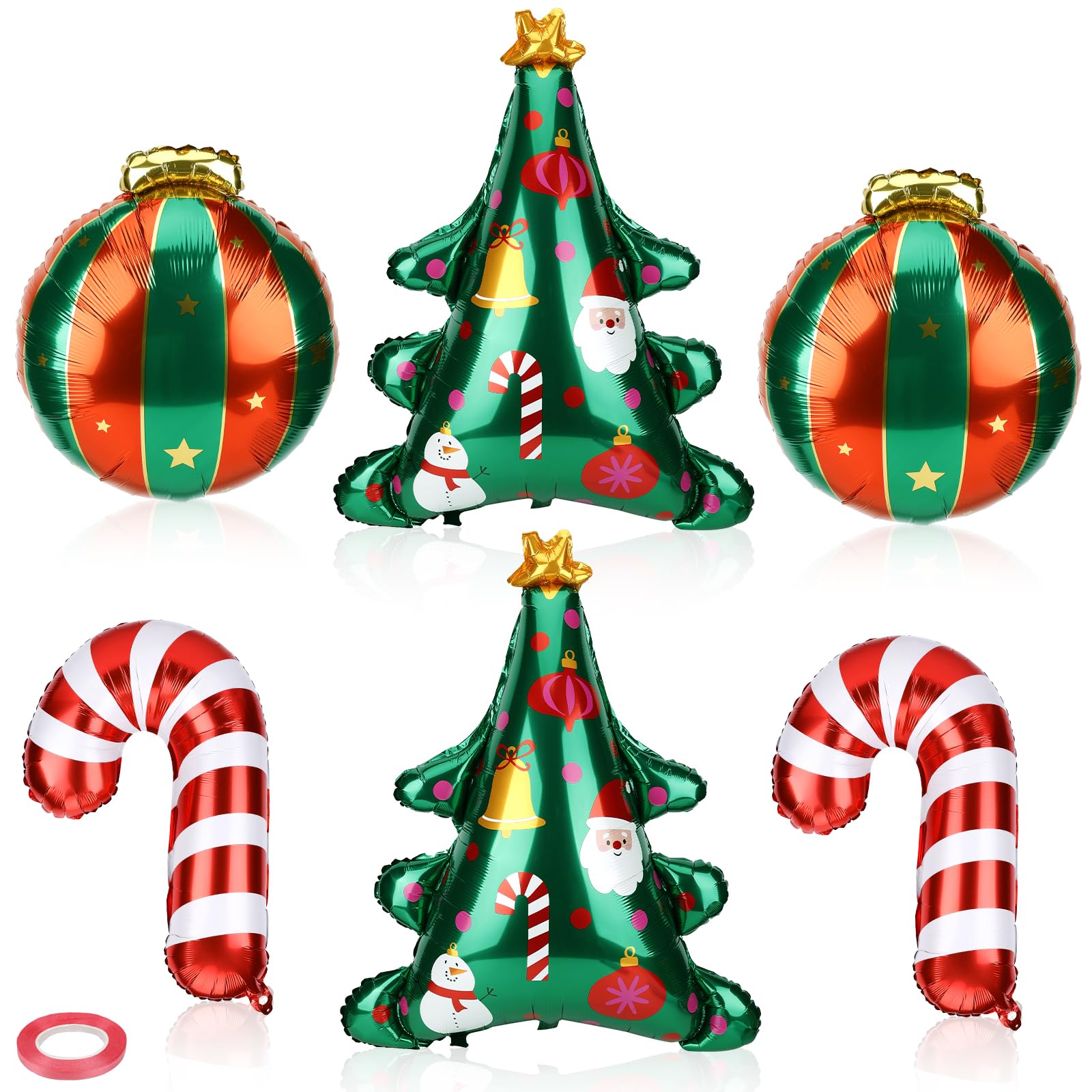 6 Christmas Foil Balloons, Christmas Balloons Set with Hanging Ball ...