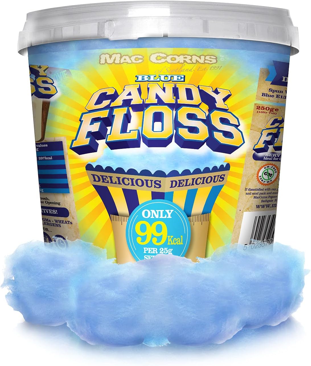 MacCorns Blue Cotton Candy Floss - 10ltr Mega Bucket : Amazon.co.uk ...