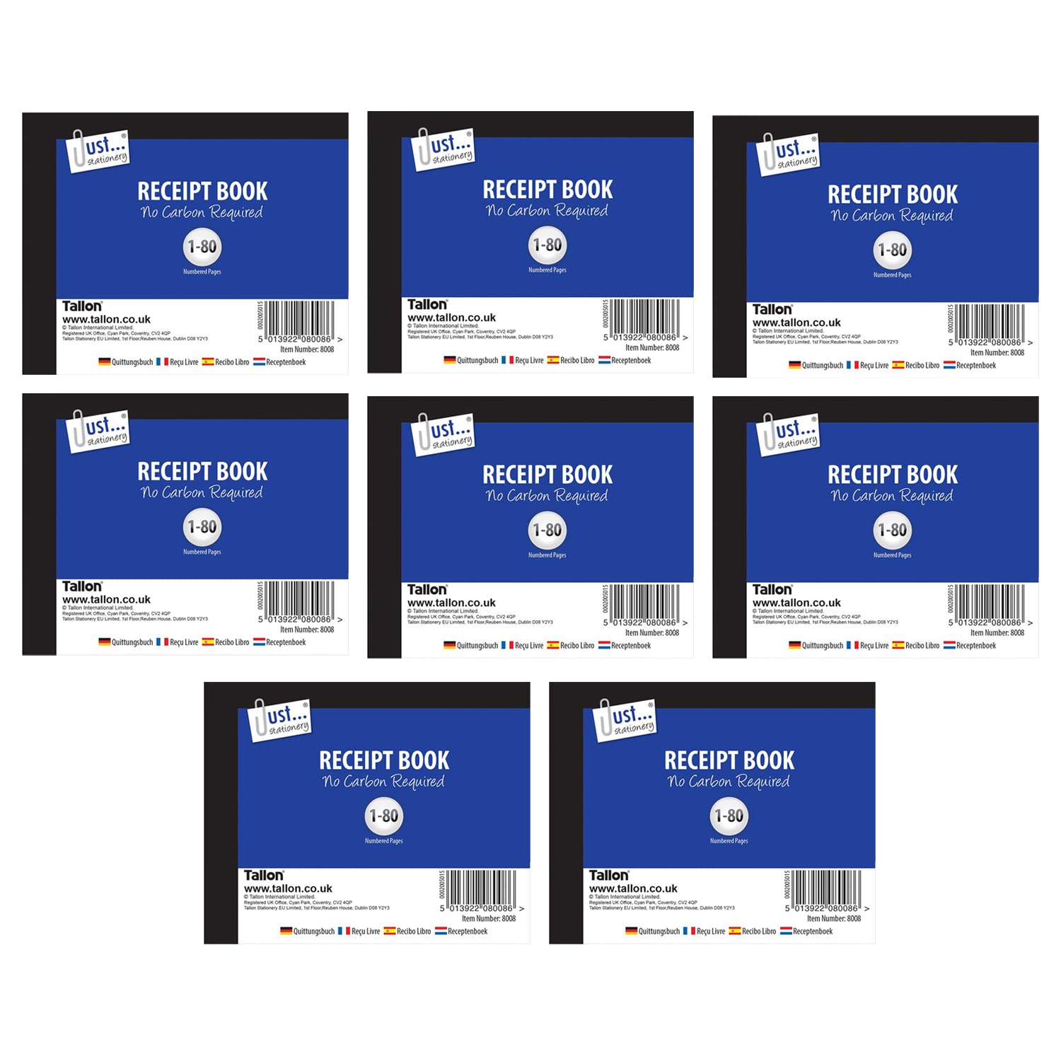 Carbonless Receipt Book - Pack of 8 | Half Size 1-80 Numbered | NCR ...