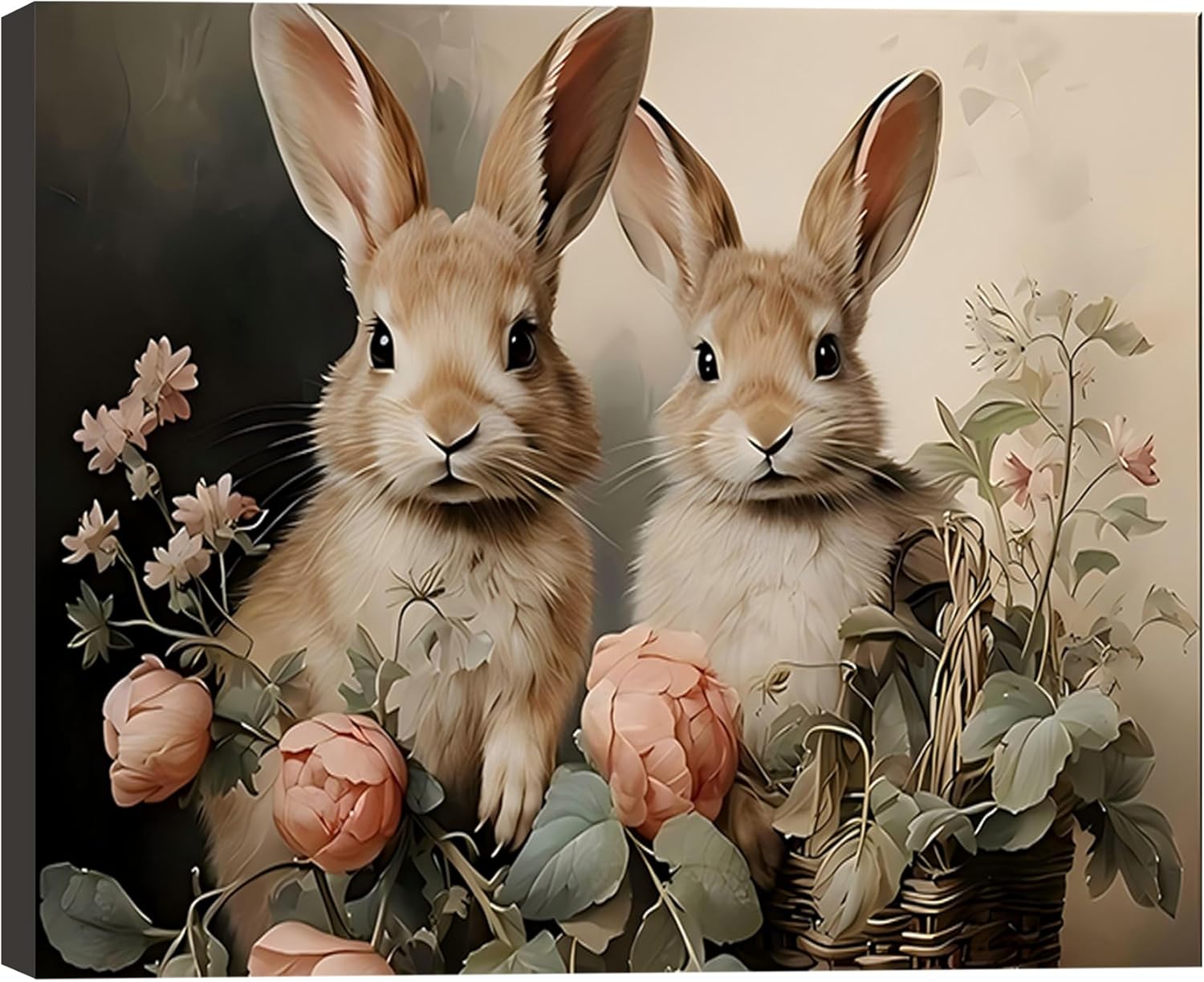 Amazon.com: FLWAN Spring Easter Canvas Painting Wall Art, Two Bunny ...