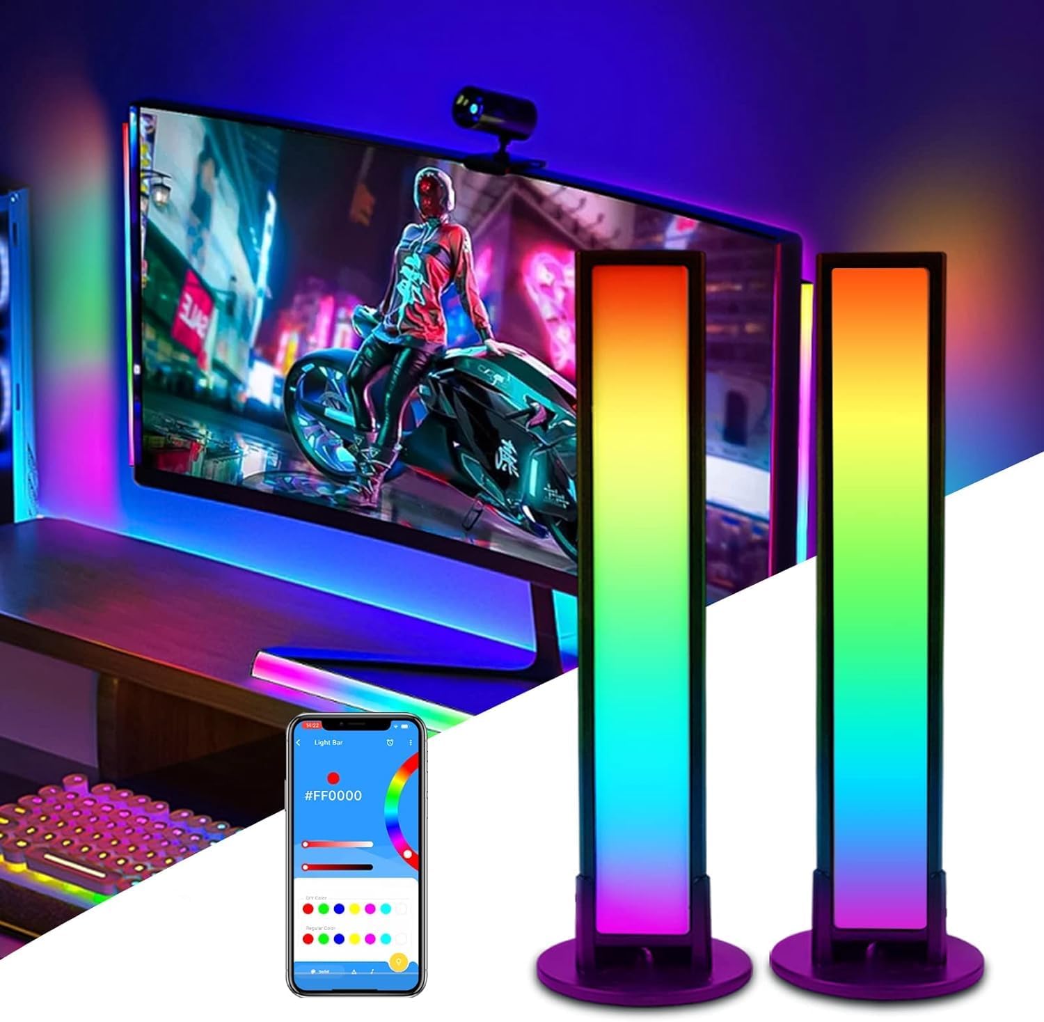 Ydene Smart LED Lampe, Gaming Barres RGB Dimmable avec DIY 16M Couleur ...