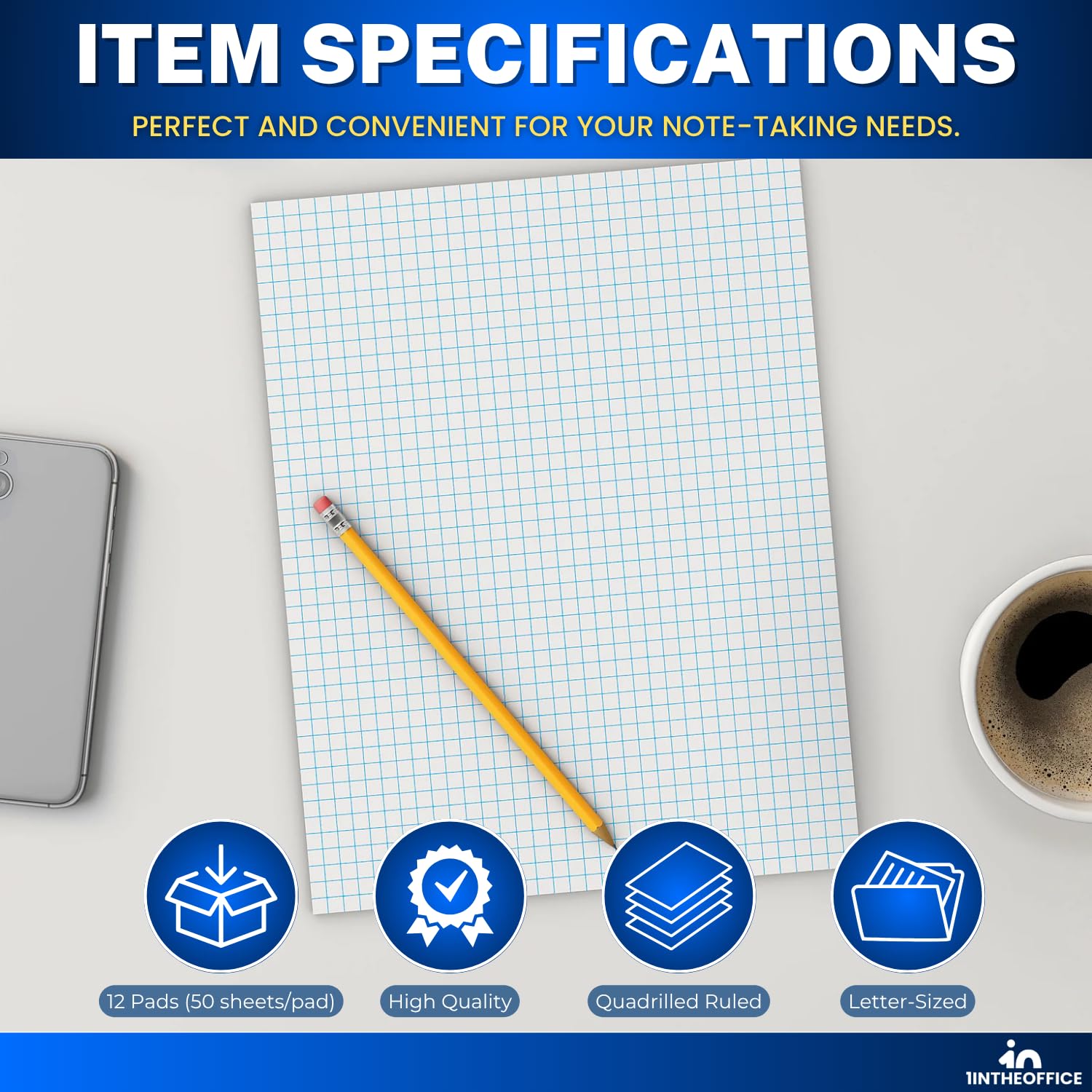 Snapklik.com : 1InTheOffice Graph Paper Pads, Quadrille Ruled Writing ...