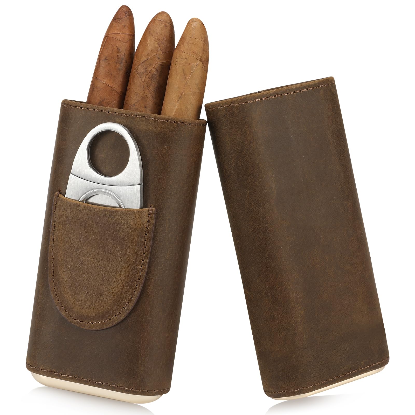 Amazon.com: Ringsun Genuine Leather Cigar Traveling Cases - 3 Finger ...