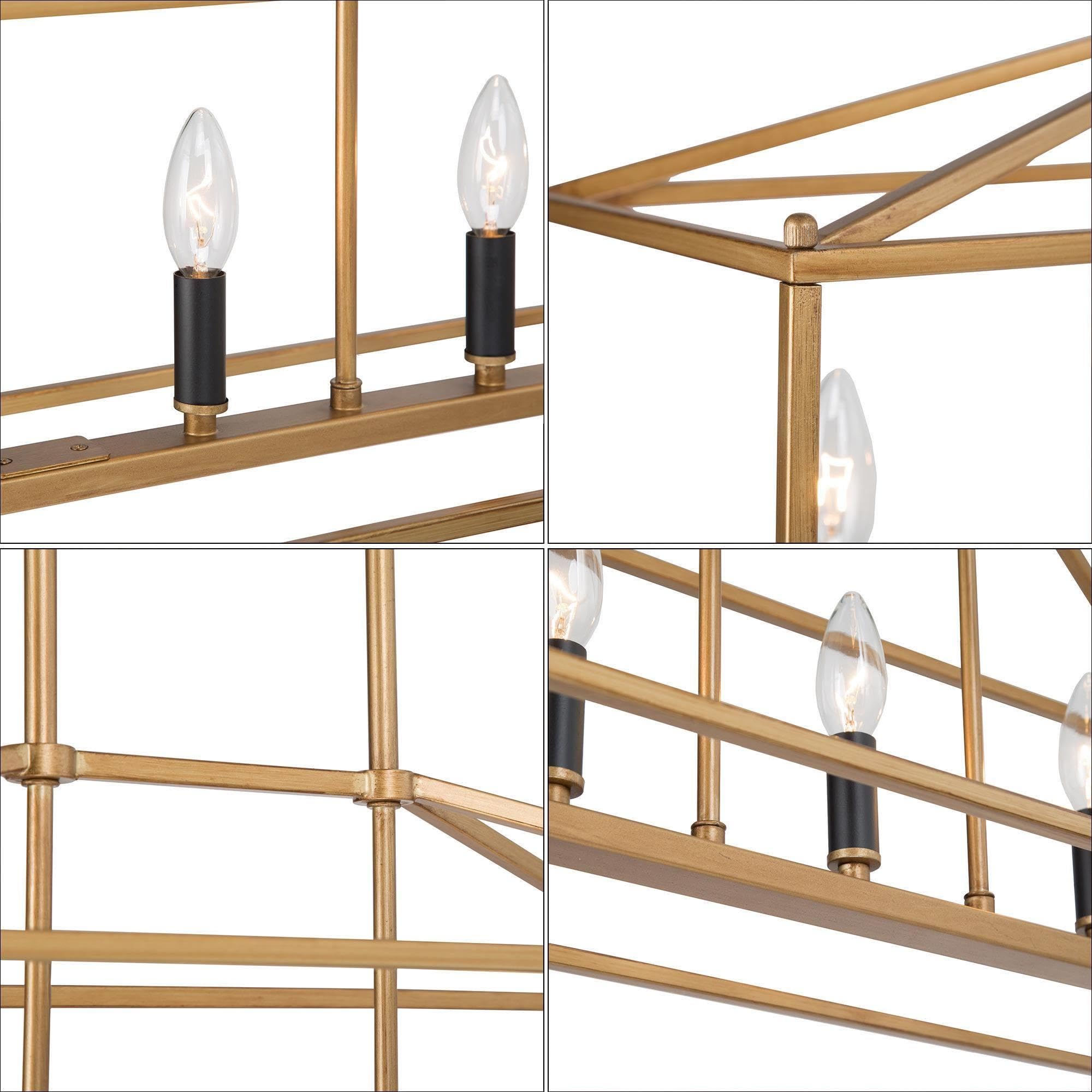 Gold Chandelier, Modern Large 5-Light Linear Rectangle Light Fixture ...