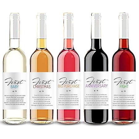 Amazon.com | Wedding First Wine Bottle Labels, Set of 6 Waterproof ...