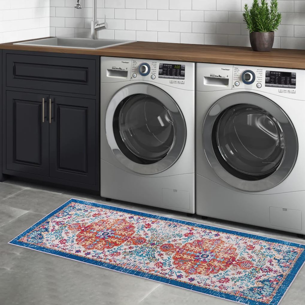 Amazon.com: SHUNLCD Boho Floral Laundry Room Rug Runner Non Slip ...