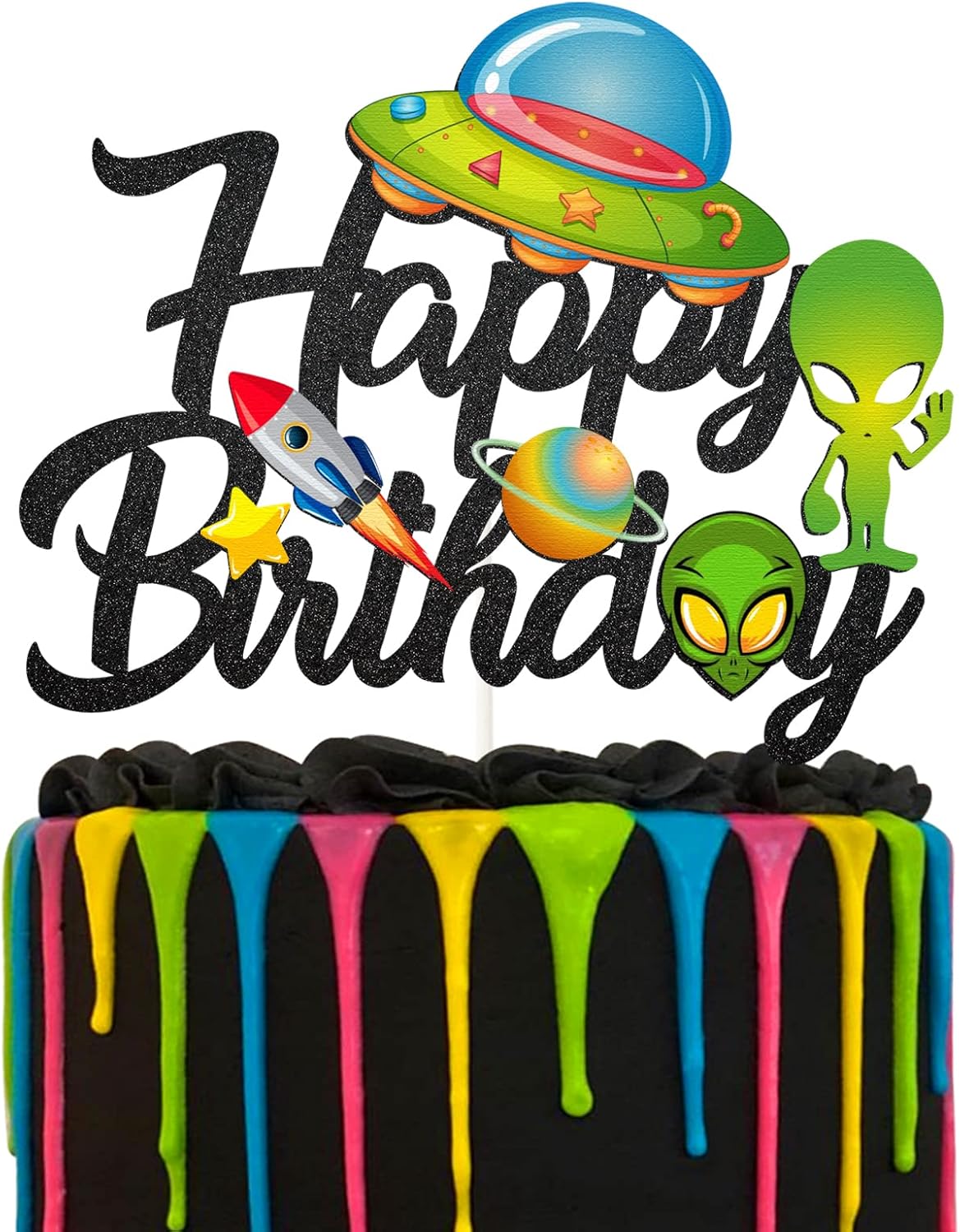 Amazon.com: GWING Gold UFO Outer Space Alien Themed Birthday Cake ...