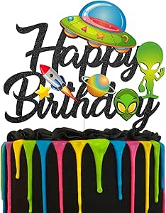 Amazon.com: GWING Happy Birthday Cake Topper,UFO -Outer Space Aliens ...