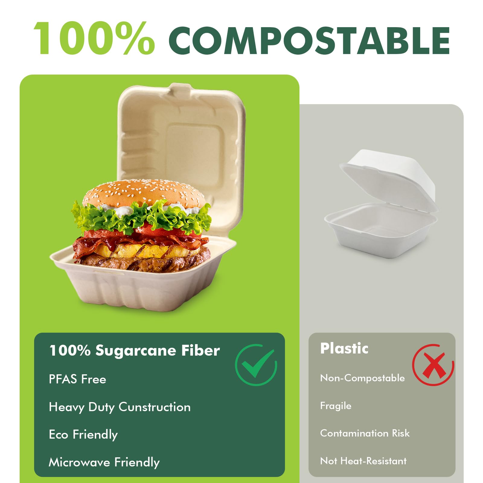 Snapklik.com : Yoyomax 6x6-100Pack 100% Compostable To Go Food Containers