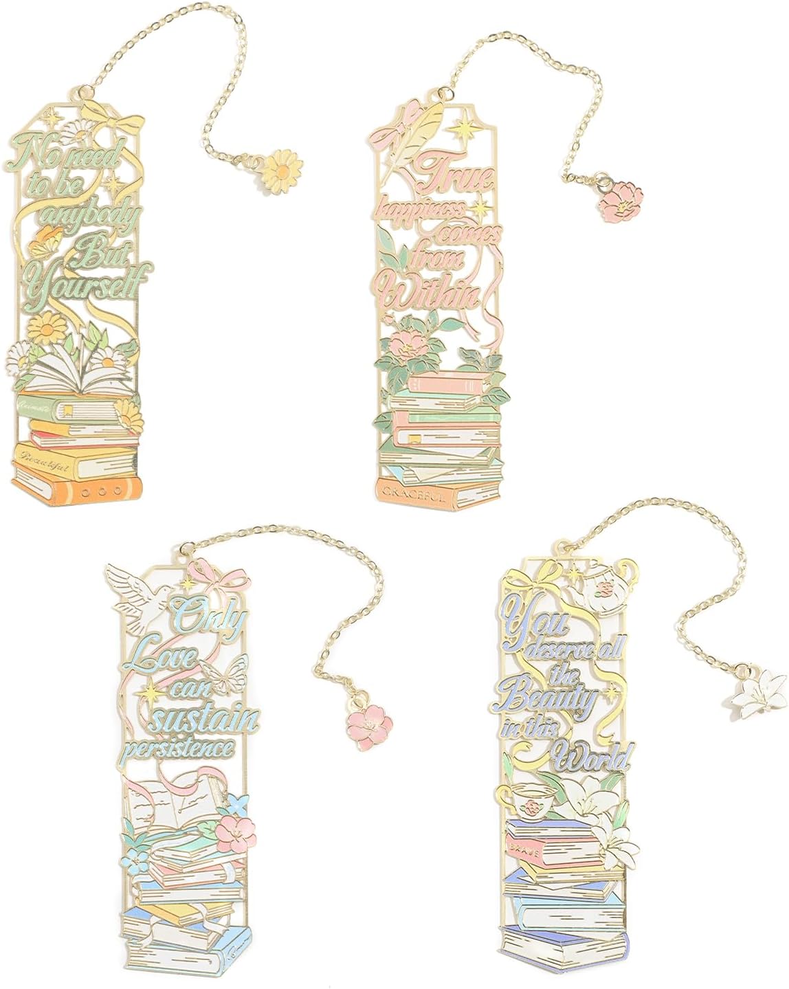 Amazon.com: 4 Pcs Metal Bookmarks with Pendent Chain Hollow Metal ...