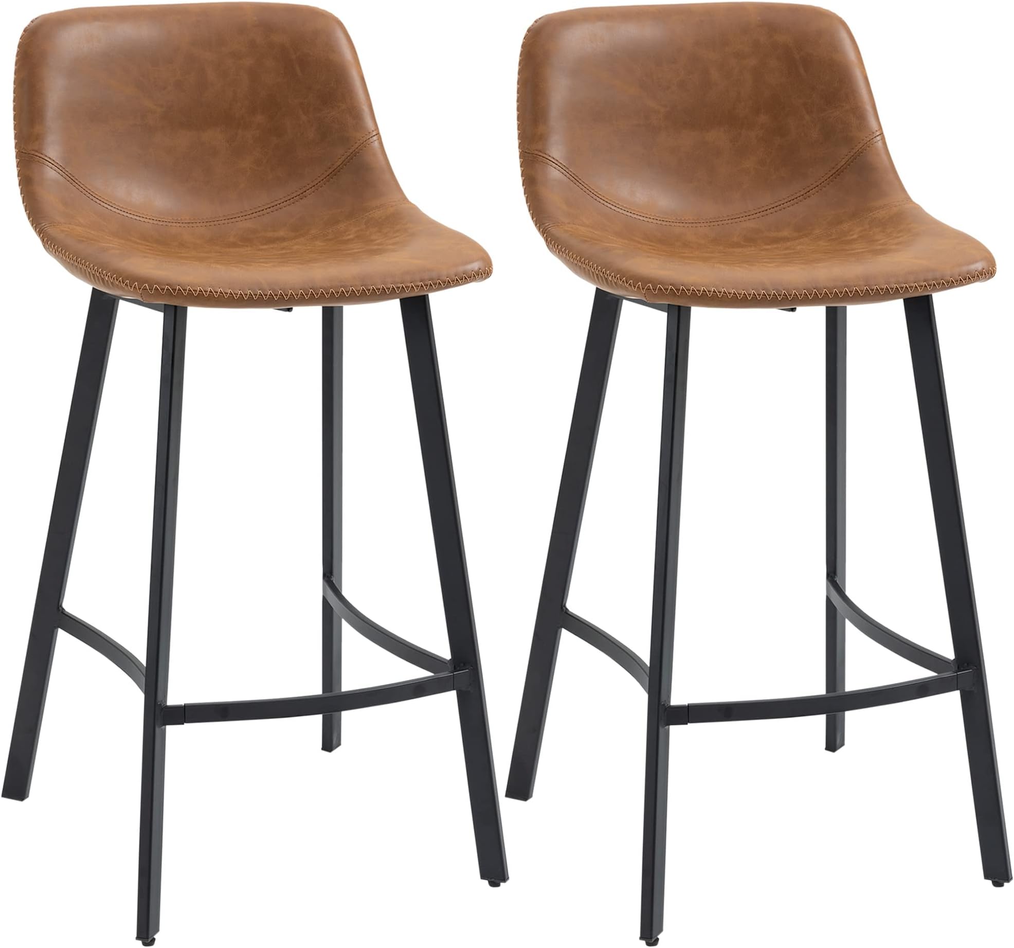 HOMCOM Retro Bar Stools Set of 2, Breakfast Bar Chairs with Footrest ...