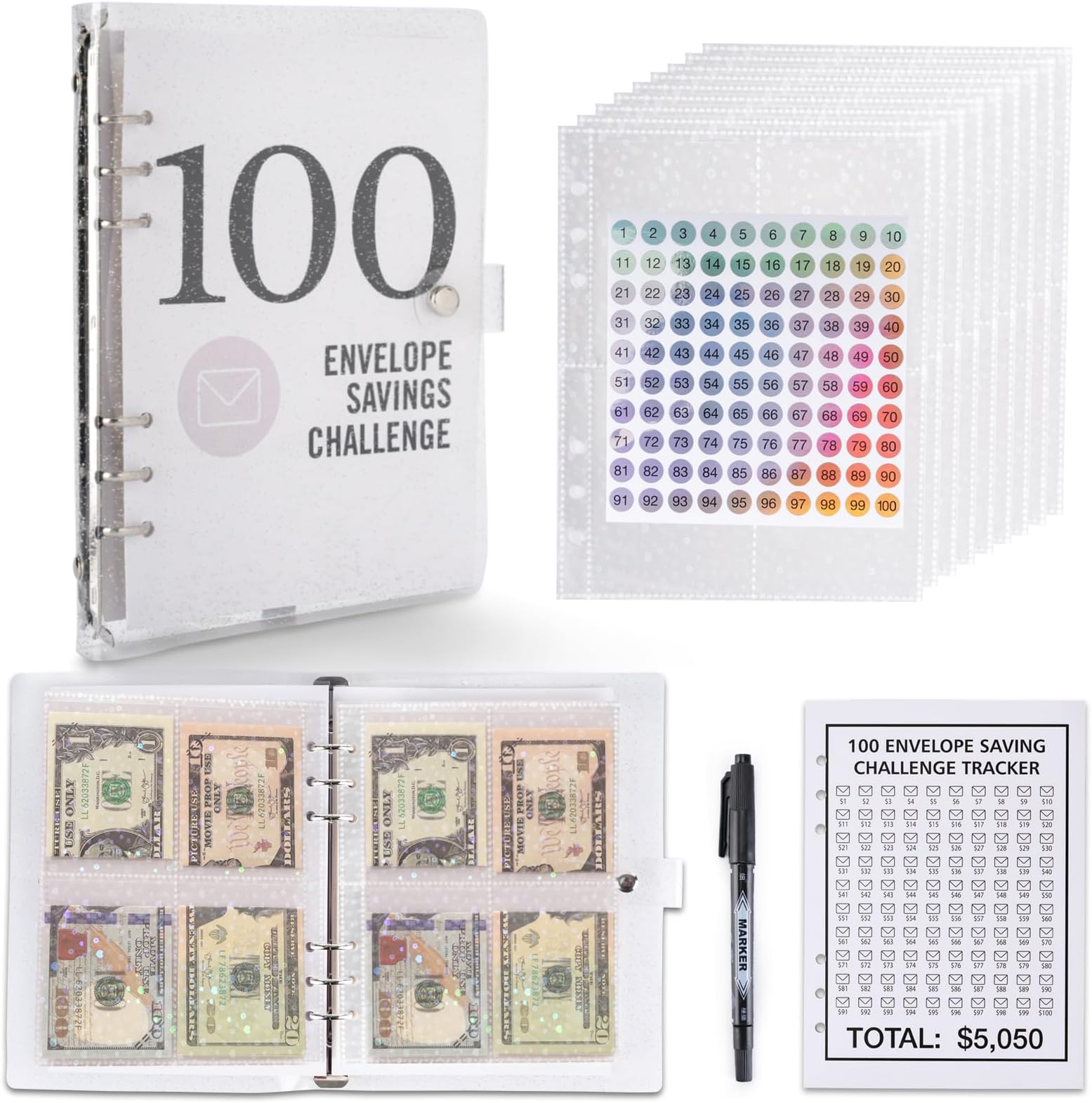 Amazon.com: 100 Envelope Money Saving Challenge Binder - Budget Book ...