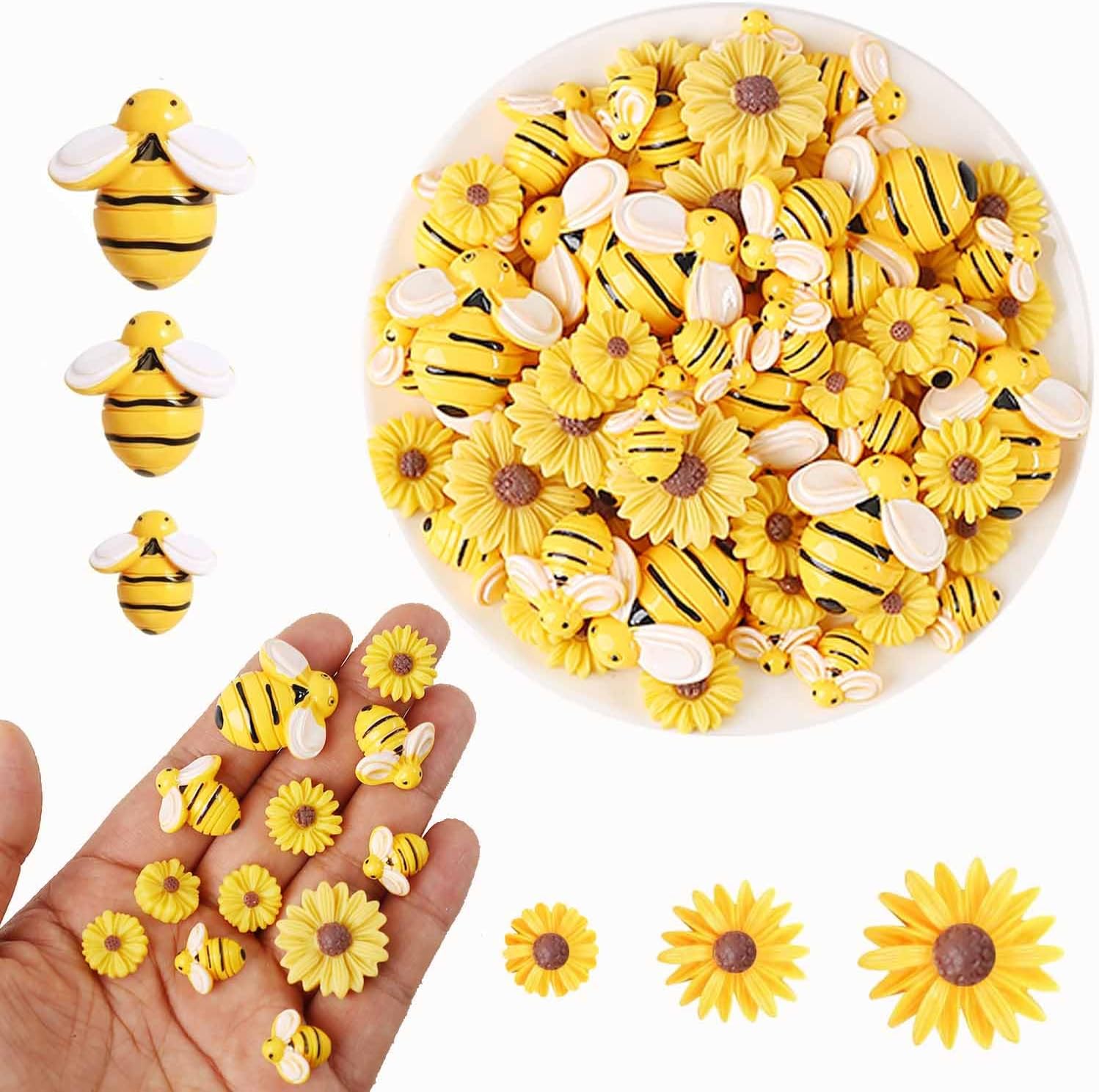 Amazon.com: HERZWILD 90Pcs Resin Bee Daisy Flowers Decor Tiny Bees ...