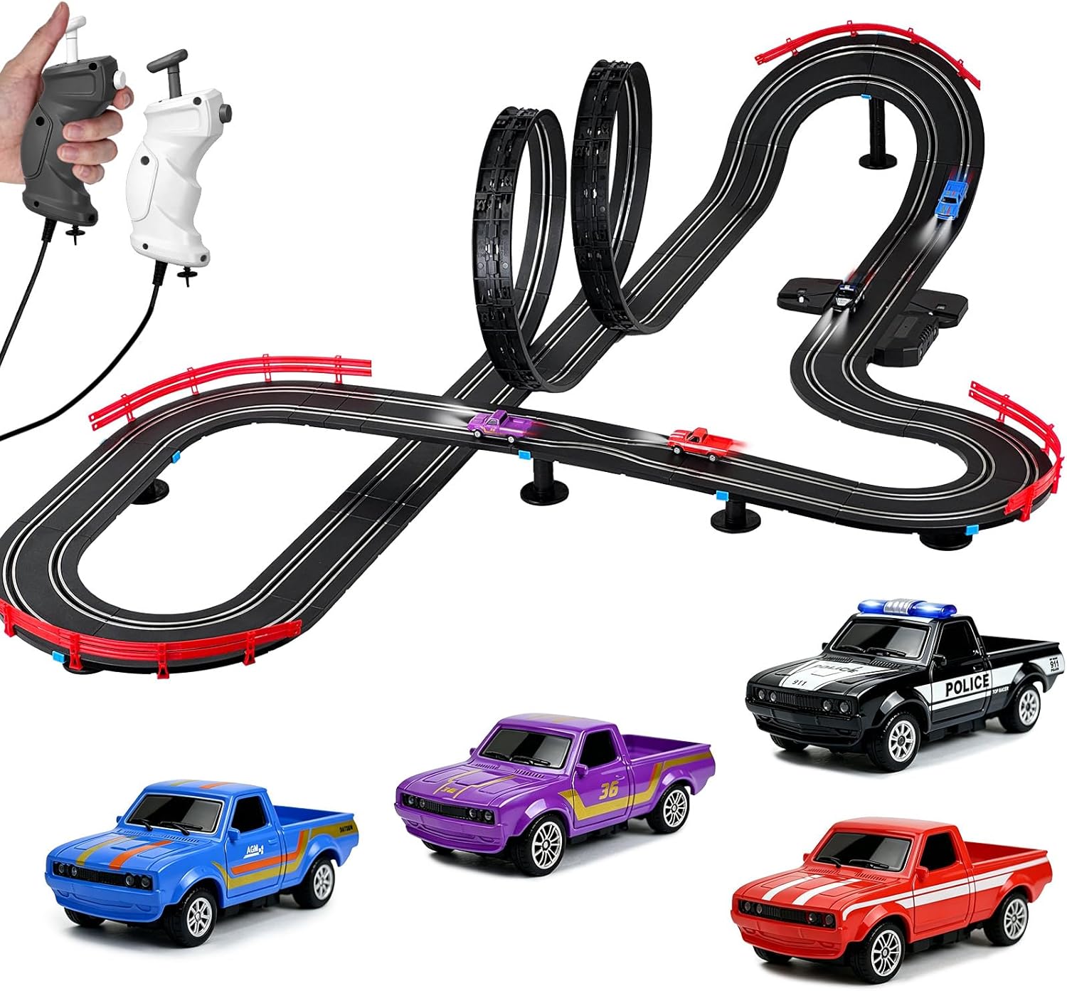 Amazon.com: 3 IN 1 Slot Car Race Track Set 1:87 with 4 High Speed ...