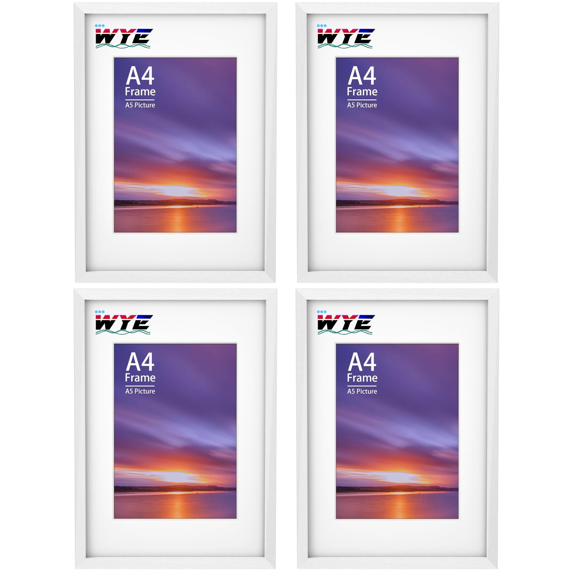 A4 Frame Wooden Set of 4, A4 Photo Frames with A5 Mount, A4 Picture ...