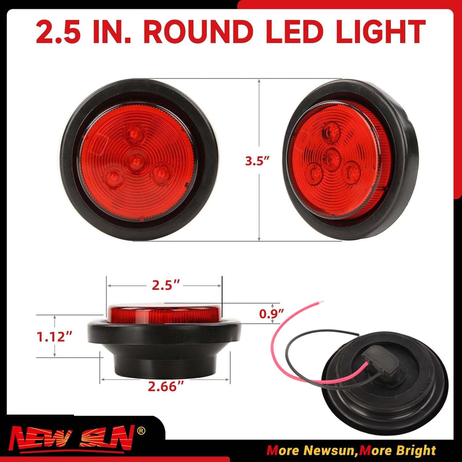 Snapklik.com : NEW SUN Twins 2.5" Round LED Trailer Lights, Super ...