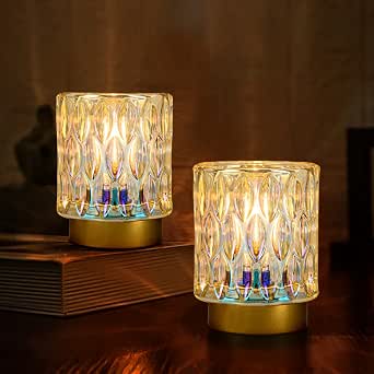 Battery Operated Table Lamps Timer, Mini Crystal Lamp for Area No Plug ...
