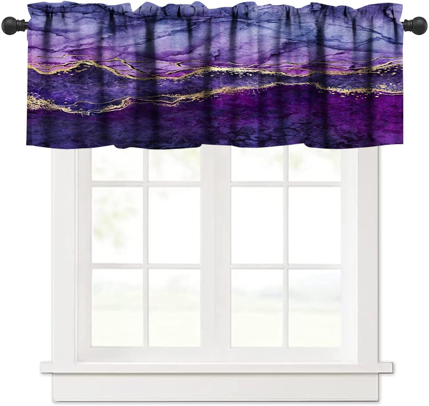 Amazon.com: moderw Marble Texture Purple Gold Valance for Kitchen ...