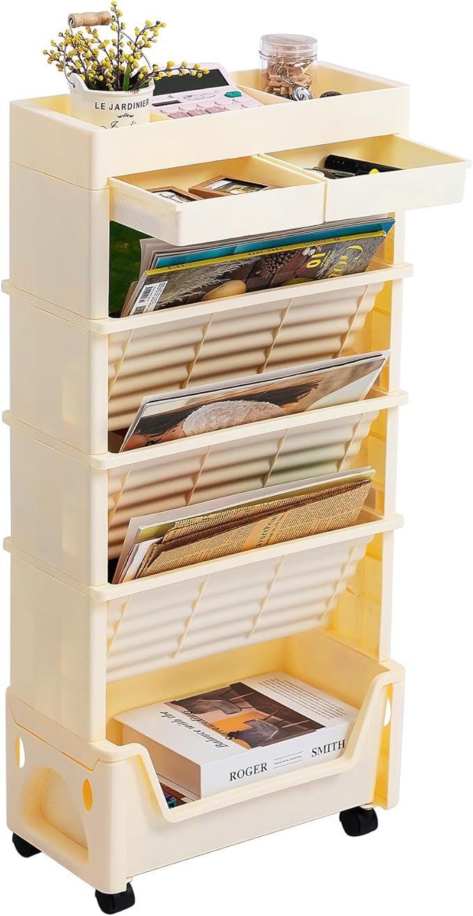 Amazon.com: AGTEK 5 Tier Rolling Utility Cart, Book Cart with Wheels ...