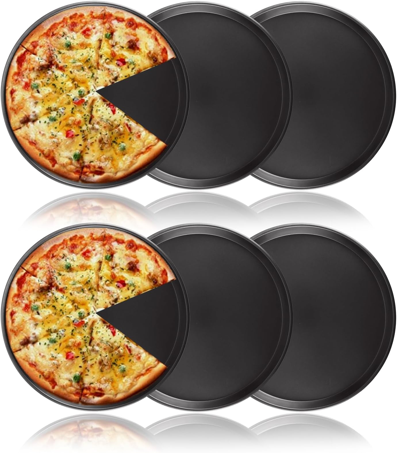 JMIATRY 6 Pcs Baking Tray, 12 Inch Carbon Steel Non-Stick Pizza Pan ...