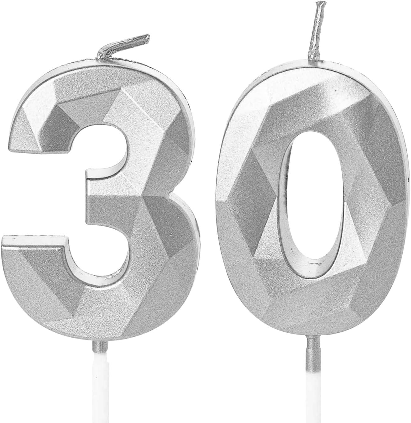 Silver 30th Birthday Candles for Cake, 30 Candles, Cake Toppers ...