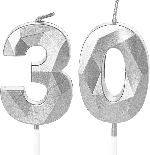 Silver Number 30 Candles for Birthday Cake, 30th Birthday Candles 30 ...