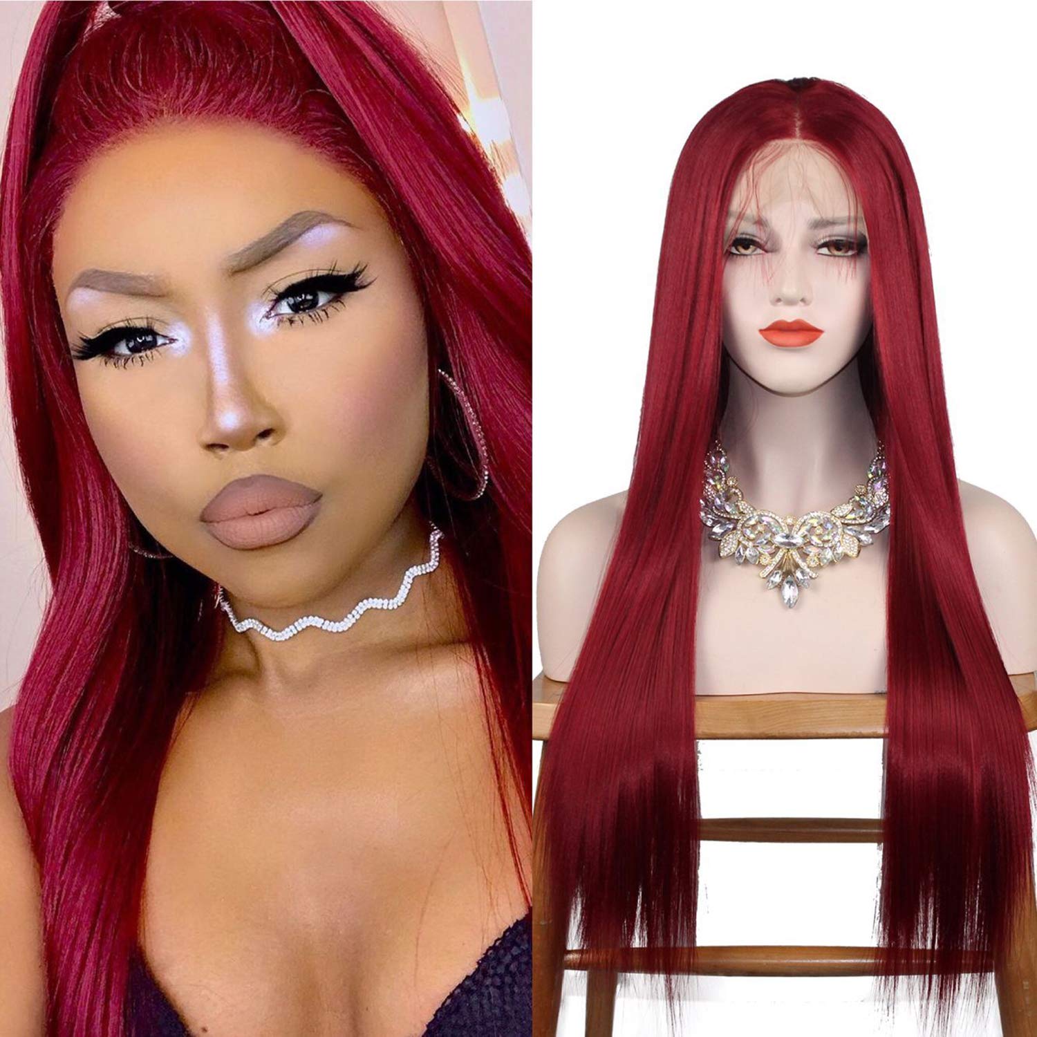 Amazon.com: CIMITIKI Red Wigs Lace Front Glueless Cosplay Redness Color ...