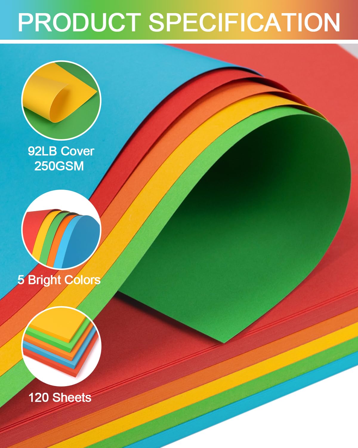Snapklik.com : Cardstock 85x11 Inch Colored Paper, 5 Colors 120 Sheets ...
