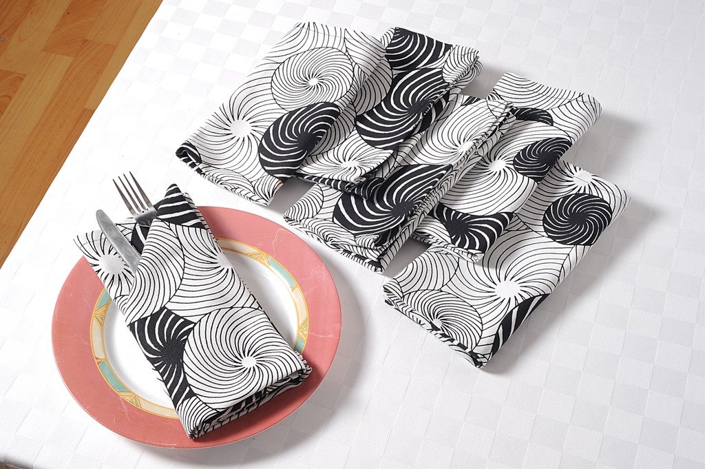 Buy Swayam Libra Printed 6 Piece Cotton Dinner Napkins - Black and ...