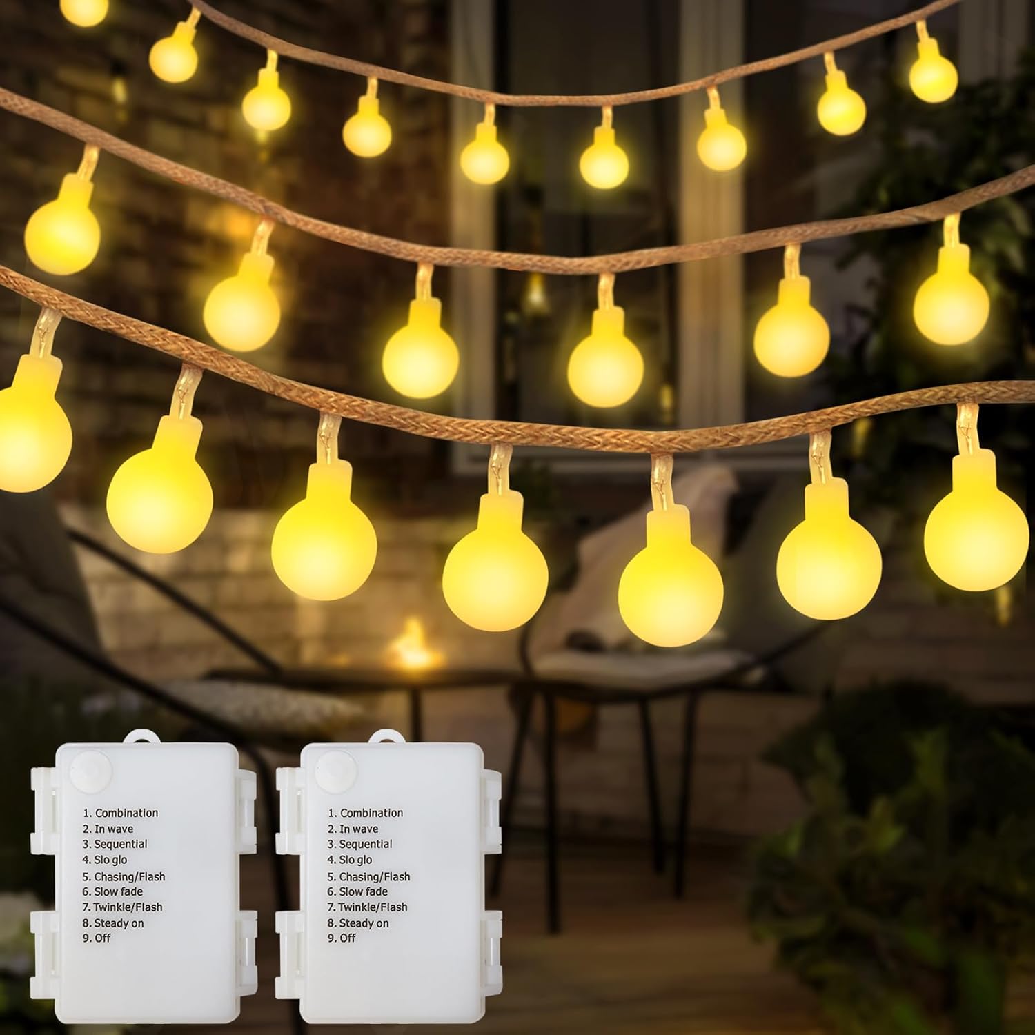 Amazon.com: echosari 2 Pack Globe String Lights, 50 LED 16.5Ft Vintage ...