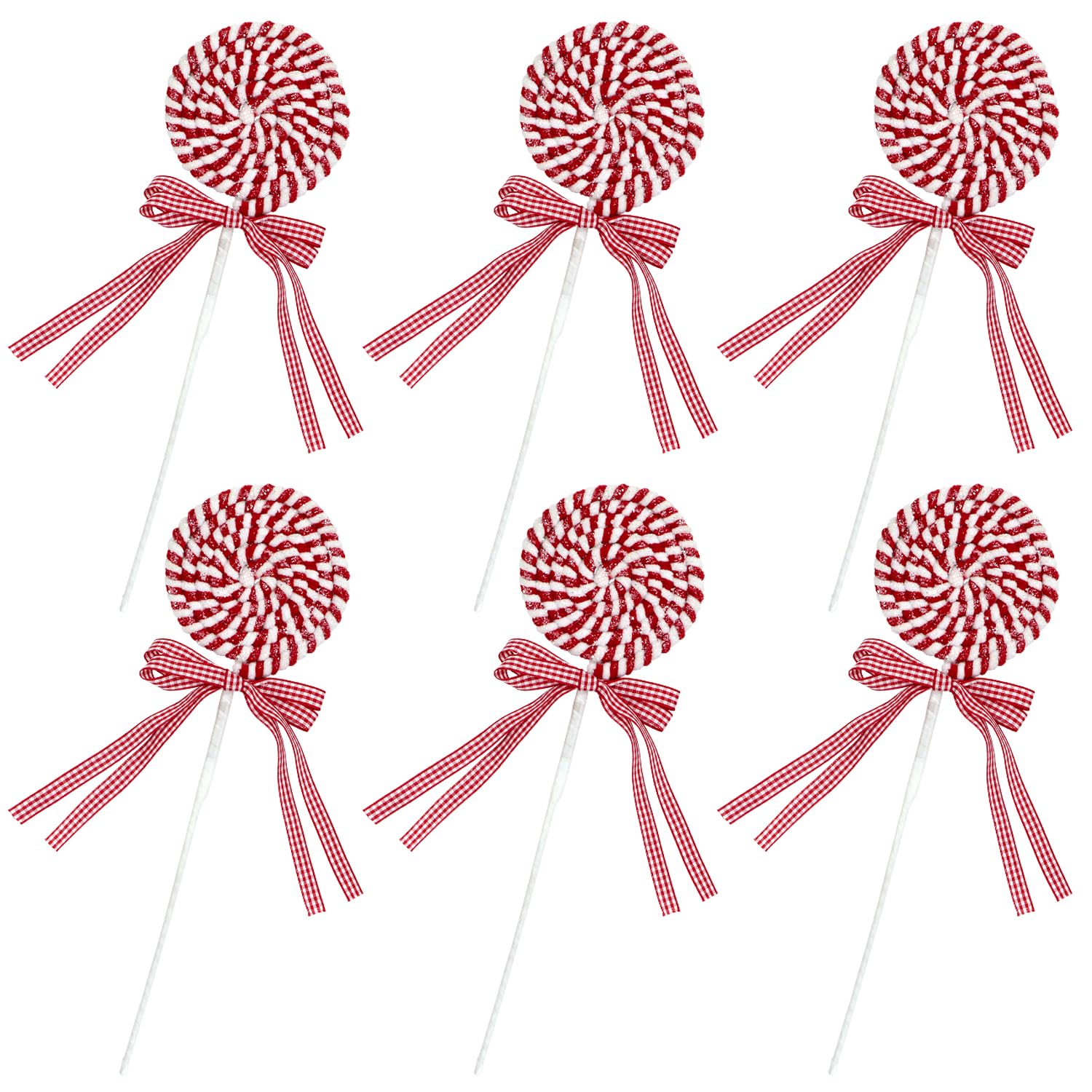 Amazon.com: Set of 6 Red and White Peppermint Candy Cane Picks Candies ...