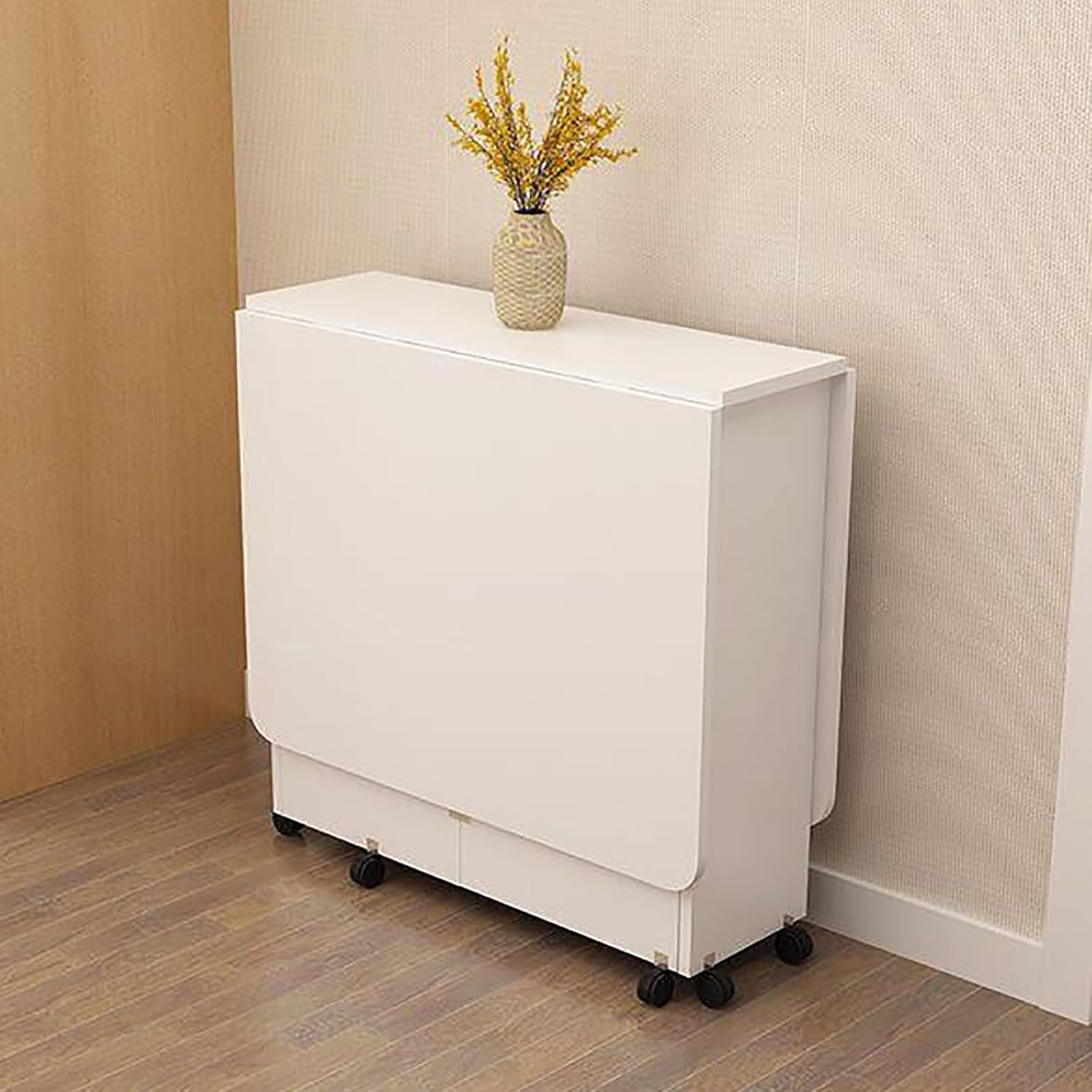 Space Saving Folding Dining Table, Mobile Drop Leaf Table with 6 Wheels ...