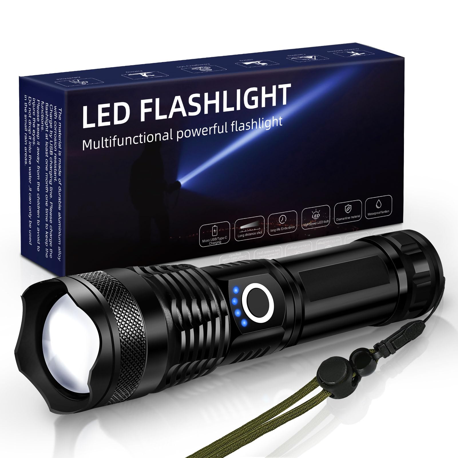 AUXHCYL Torch Rechargeable,Torches LED Super Bright with 5 Light Modes ...