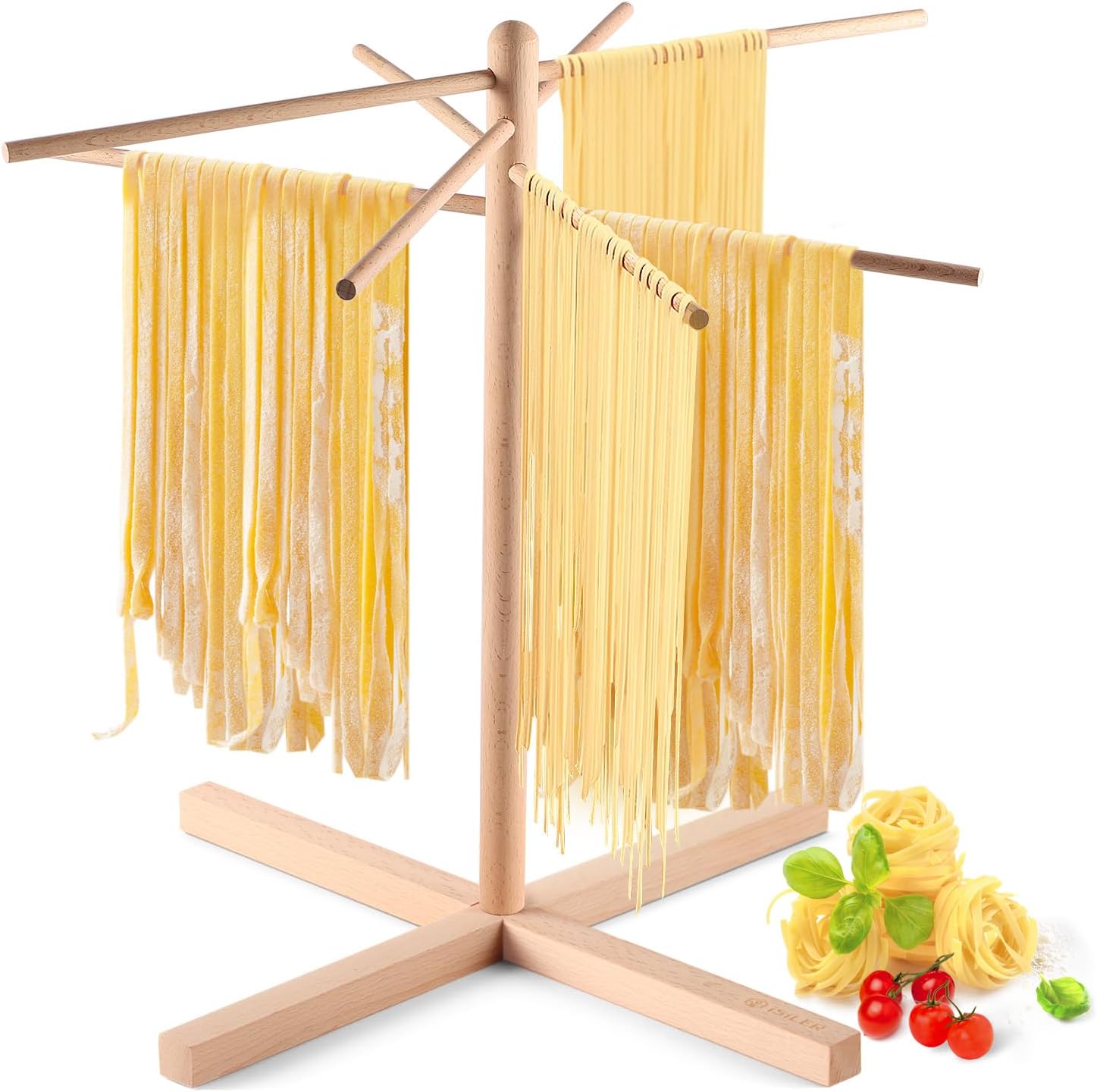 Amazon.com: iSiLER Natural Beech Wood Pasta Drying Rack with 8 Branches ...