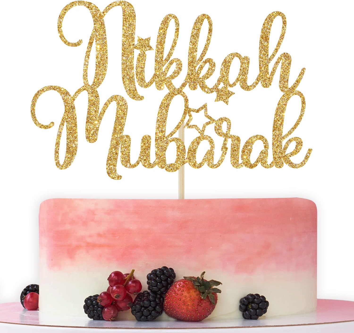 Amazon.com: Gold Glitter Nikkah Mubarak Cake Topper, Mubarak Party ...