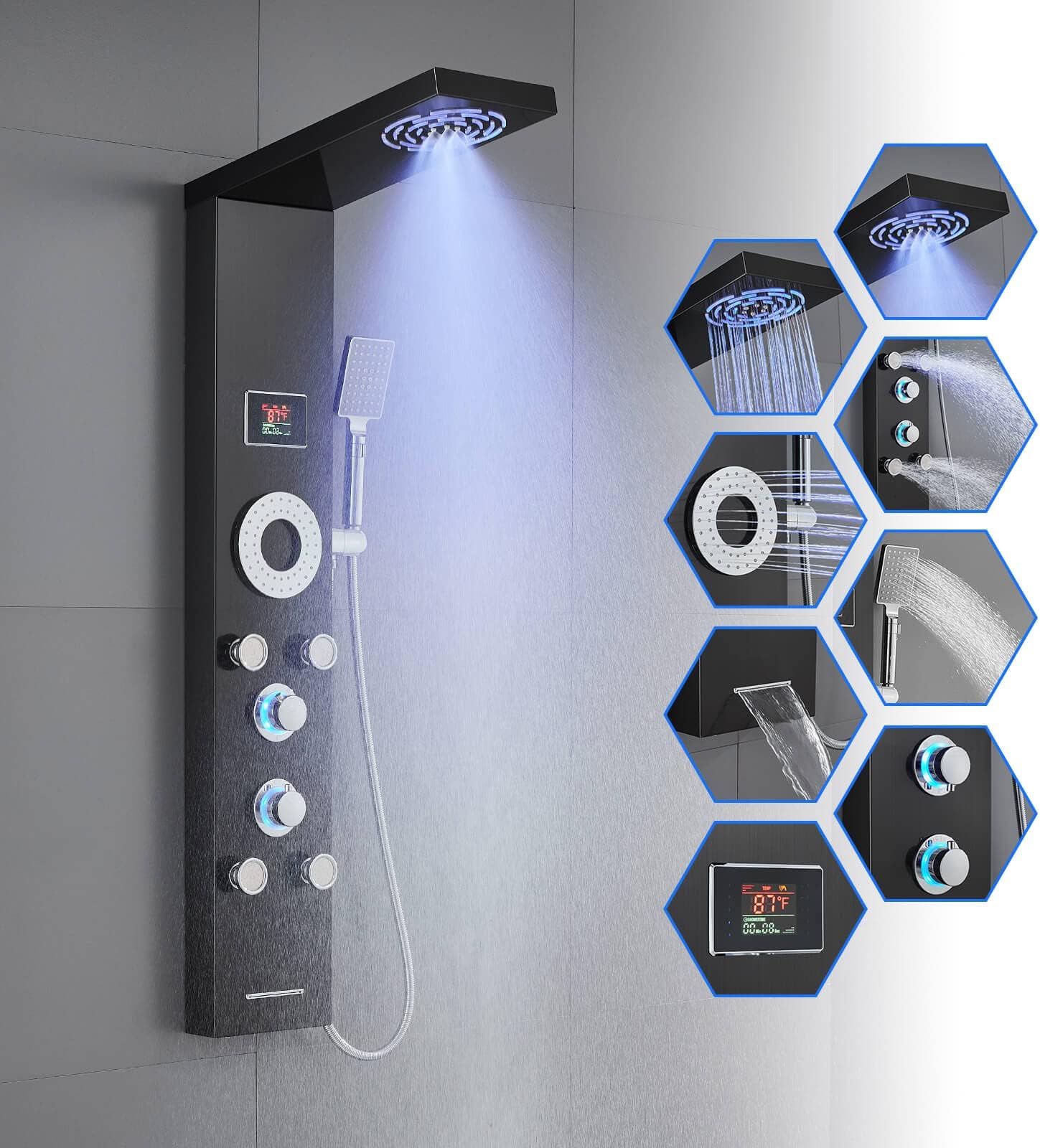 ROVOGO Shower Panel System with Led Lights No Battery Needed, MIST ...